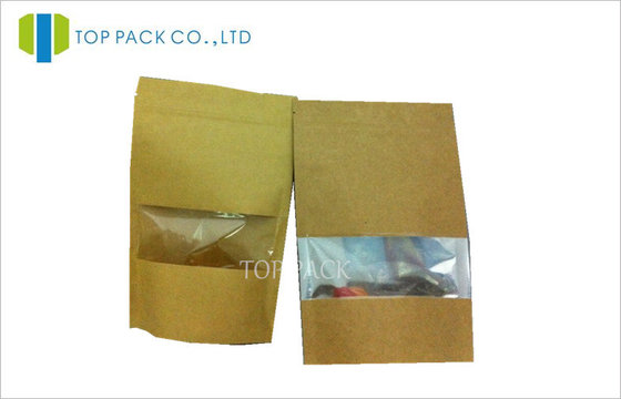 Clear Window brown paper coffee bags Ziplock Closed / kraft bags with window