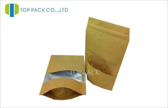 Clear Window brown paper coffee bags Ziplock Closed / kraft bags with window
