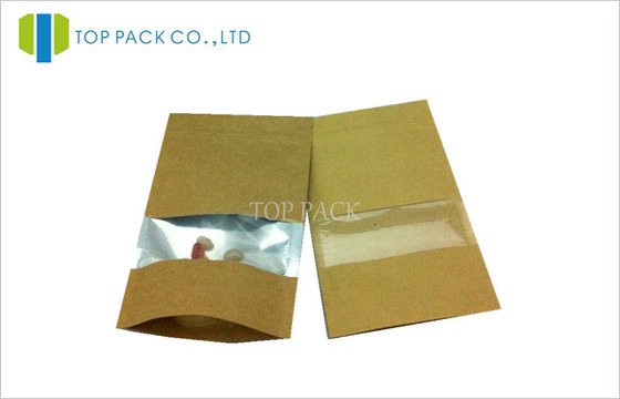 Clear Window brown paper coffee bags Ziplock Closed / kraft bags with window