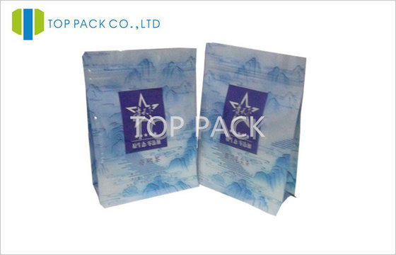 Custom Tea Blue Stand Up Pouch Packaging Block Bottom with Zipper