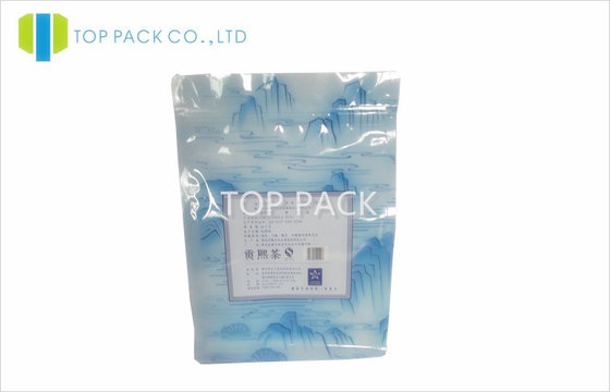 Custom Tea Blue Stand Up Pouch Packaging Block Bottom with Zipper