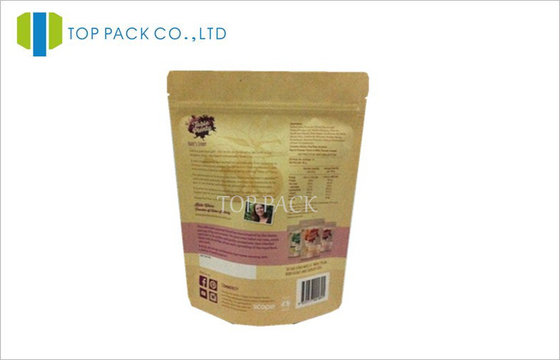 Health Food Kraft Paper Packaging , Recyclable stand up zipper pouch