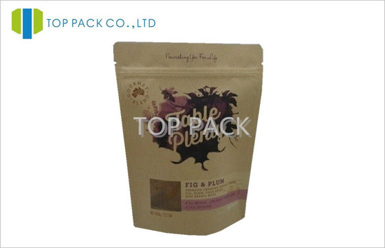 Food Grade Kraft Paper Stand Up Pouch Matte Finished with Clear Window