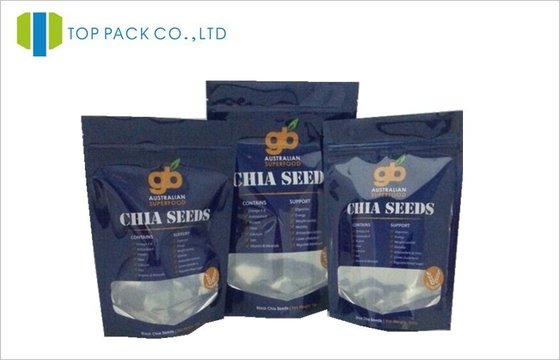 Aluminum Foil Stand Up Pouch Packaing Clear Window Front Zipper