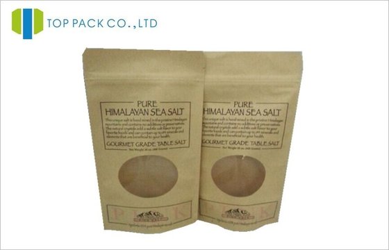 Reclosed Kraft Paper Stand Up Pouch Salt Storage / Clear Window Front