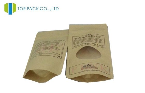 Reclosed Kraft Paper Stand Up Pouch Salt Storage / Clear Window Front