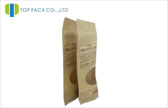 Reclosed Kraft Paper Stand Up Pouch Salt Storage / Clear Window Front