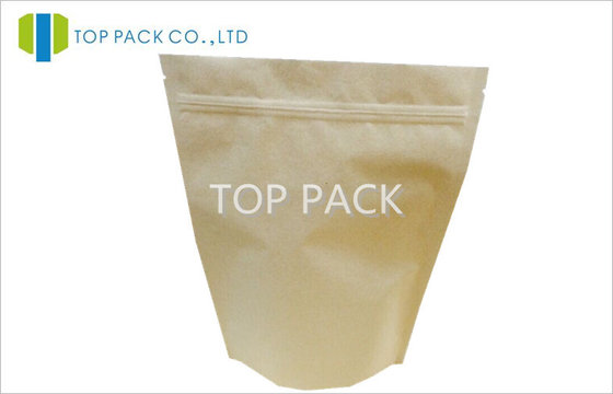 Flat Kraft Paper Stand Up Pouch Foil Lamination With One Way Valve Coffee Beans