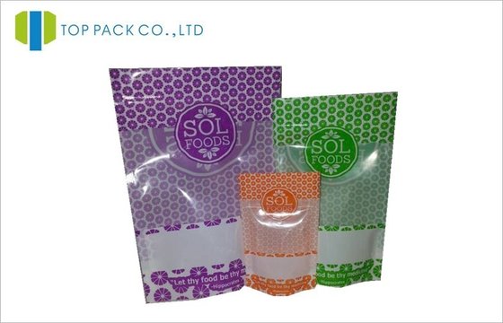 28g / 150g / 250g Ziplock Stand Up Pouches Plastic Customized Printed Visual Window
