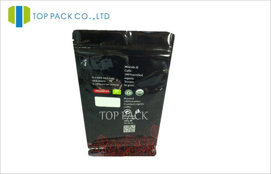Ziplock PET / AL / PE Coffee Packaging Bags Flat Stand Up Bottom Black Matte