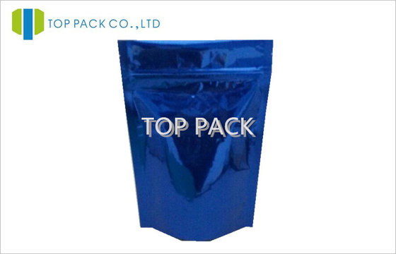 Full Shining Blue Ziplock Stand Up Pouches Plastic Gas Barrier , PET / VMPET / PE