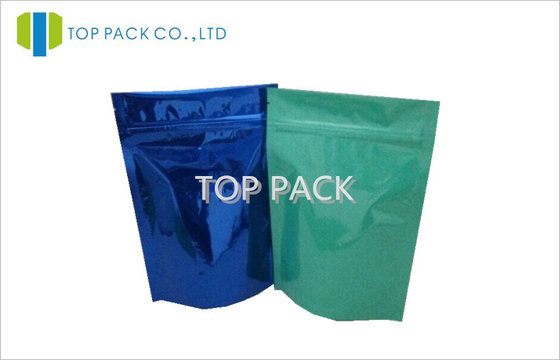 Full Shining Blue Ziplock Stand Up Pouches Plastic Gas Barrier , PET / VMPET / PE