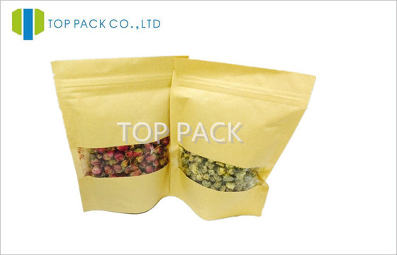 250g Flat Brown Kraft Paper Stand Up Pouch for Chrysanthemum Tea