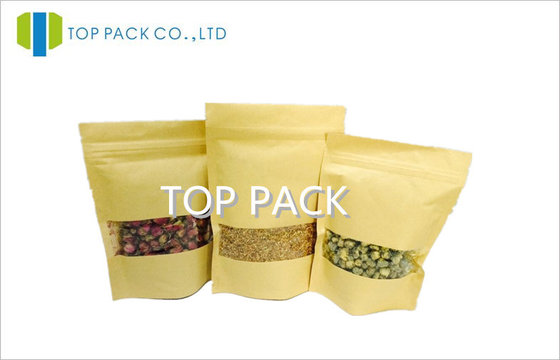 250g Flat Brown Kraft Paper Stand Up Pouch for Chrysanthemum Tea