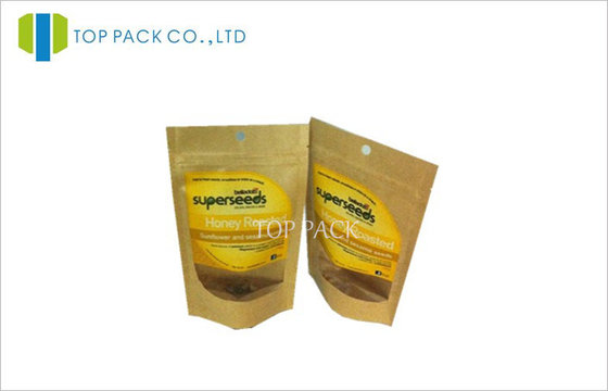 Gravure Printed Plastic Kraft Paper Stand Up Packaging Clear Window