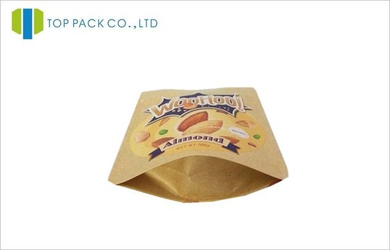 Bottom Gusset Kraft Paper Stand Up Pouch Tear Notches zipper reseal Matt Printed