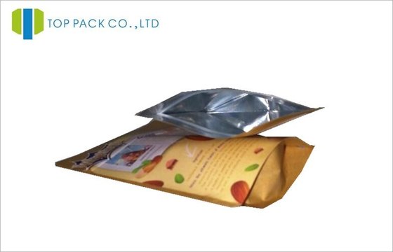 Bottom Gusset Kraft Paper Stand Up Pouch Tear Notches zipper reseal Matt Printed