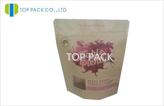 Gravure Printing  Kraft  Paper Stand Up Pouch 450g Custom Rectangular Window