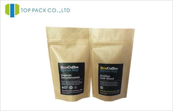 Stand Up Coffee Packaging Bags Kraft Paper One Way Degassing Valve 250g