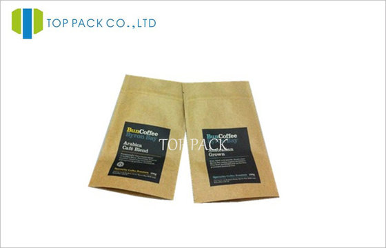 Coffee Bean 150g Kraft Paper Ziplock Stand Up Pouches One Way Air Valve