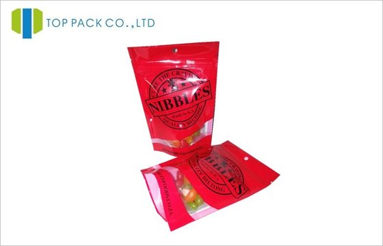 Zipper Reusable Printed Laminated Pouches Hand Hole Transparent Front Food Grade