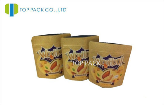 Dried Almond Kraft Paper Stand Up Pouch Bag Round Corner Zip Lock Multi Layers