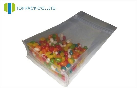 Transparent Plastic Stand Up Pouches Square Bottom Zipper Reseal 250g Side Gusset