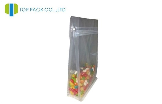 Transparent Plastic Stand Up Pouches Square Bottom Zipper Reseal 250g Side Gusset