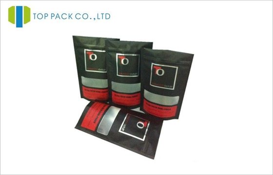 Tobacco / Cigar Foil Stand Up Pouches Black Matte Printing With Window