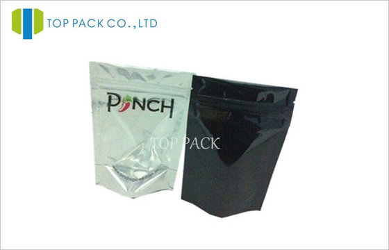 Black Foil Backed Clear Front Stand Up Pouch Packaging Resealable Printed