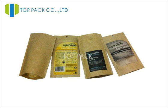Multicolor Printed Kraft Paper Pouches Foil One Way Valve For Coffee Bean