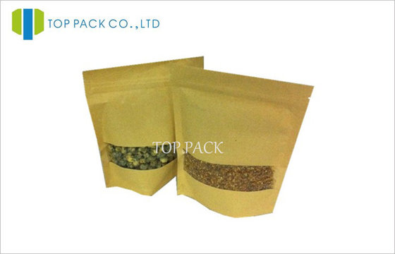 PP Clear Window Kraft Paper Stand Up Ziplock Pouches Unprinting Plain
