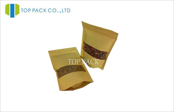 PP Clear Window Kraft Paper Stand Up Ziplock Pouches Unprinting Plain