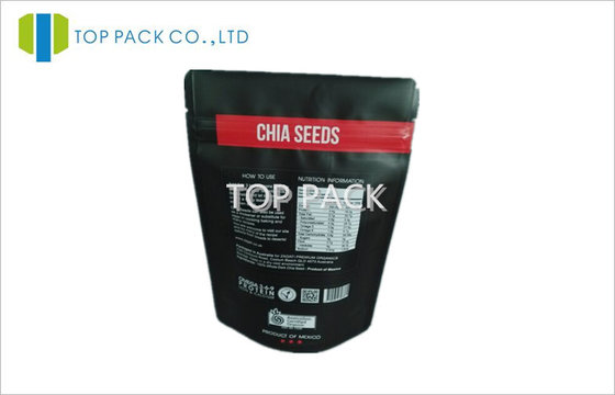 Matte Black  Foil Stand Up Pouch Packaging Chia Seeds Custom Design Food Grade