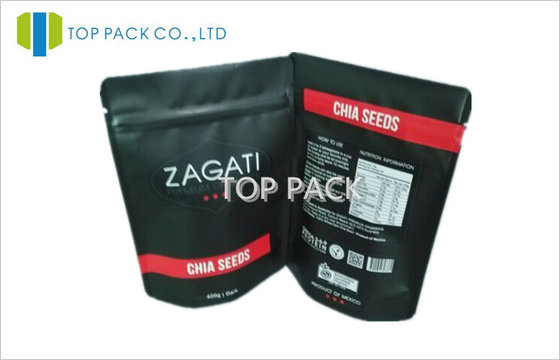 Matte Black  Foil Stand Up Pouch Packaging Chia Seeds Custom Design Food Grade
