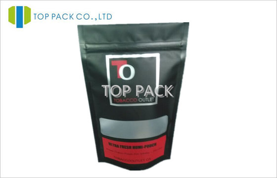 Black Matte Printing Plastic Stand Up Pouches Clear Window Tobacco Ziplock