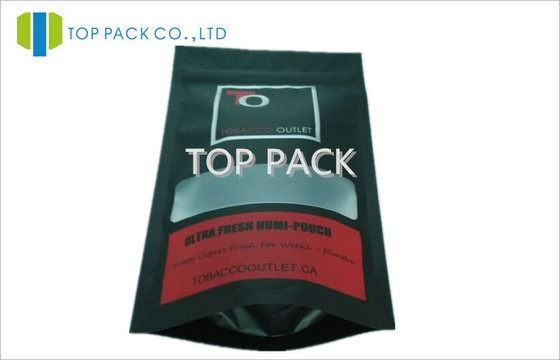 Black Matte Printing Plastic Stand Up Pouches Clear Window Tobacco Ziplock
