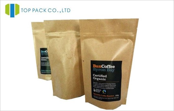 Light Proof Kraft Paper Stand Up Bag Zipper Reusable Coffee Storing 100g