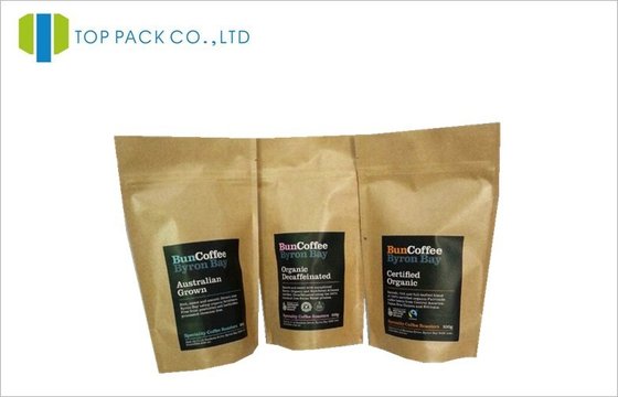 Light Proof Kraft Paper Stand Up Bag Zipper Reusable Coffee Storing 100g
