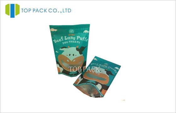 Blue Matte Stand Up Packaging Bag Bottom Clear MPET / PE For Dog Treats