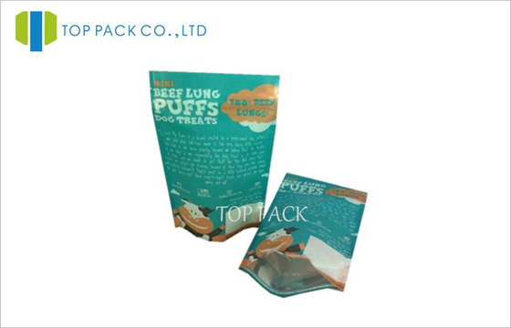 Blue Matte Stand Up Packaging Bag Bottom Clear MPET / PE For Dog Treats