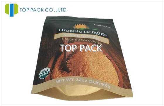 Brown Stand Up Pouch Packaging Foil Matte Printing Cane Sugar Food Grade
