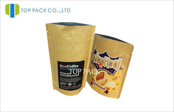Foil Lined Kraft Paper Stand Up Packaging / Coffee stand up food pouches
