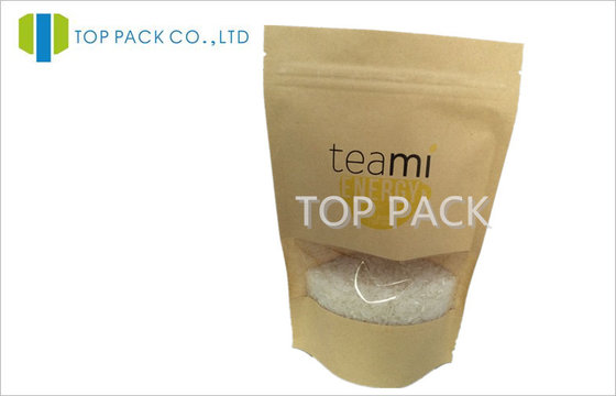 Brown Kraft  Paper Stand Up Pouch with Clear Rectangle Window