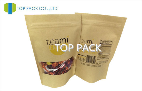 Brown Kraft  Paper Stand Up Pouch with Clear Rectangle Window