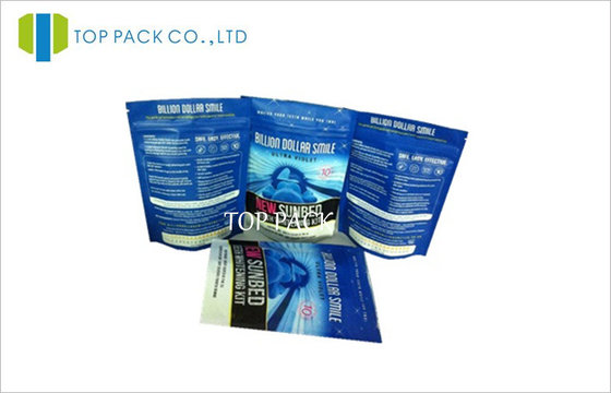 Blue Shiny Printed Stand Up Ziplock Pouches Barrier Proof for Powder
