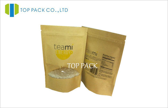Kraft Paper Ziplock Stand Up Pouches With Window Both sides Printing