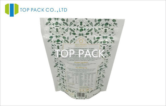 Green  PET / AL / PE Artwork Plastic Stand Up Pouches 120mic