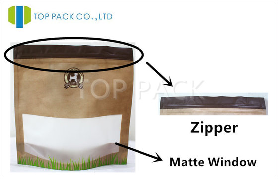 Pet Food Ziplock Stand Up Pouches Matte Surface With Clear Window