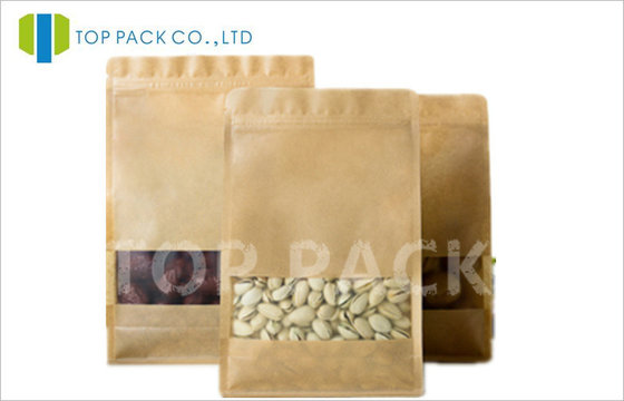 Gravure Printing Flat Bottom Coffee Beans kraft paper food bags Ziplock Clear Window